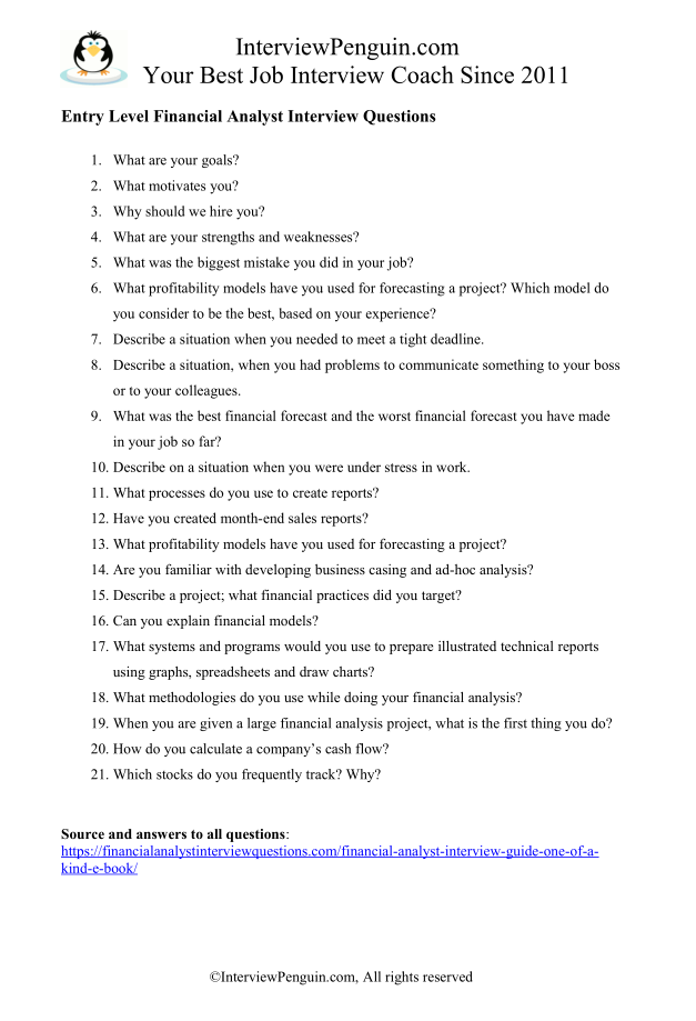 TOP 9 Entry Level Financial Analyst Interview Questions Answers TOP 9 Entry Level Financial Analyst Interview Questions Answers