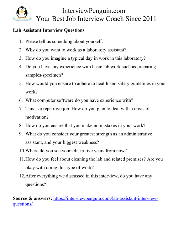 Top 15 Lab Assistant Interview Questions Answers 2024 Edition Top 15 Lab Assistant Interview Questions Answers 2024 Edition