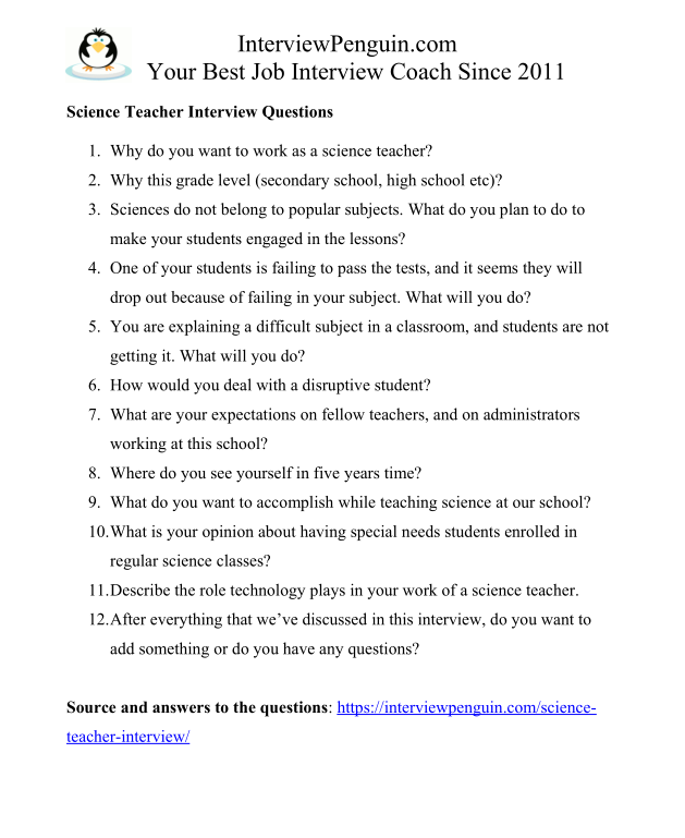 Top 12 Science Teacher Interview Questions Answers Top 12 Science Teacher Interview Questions Answers